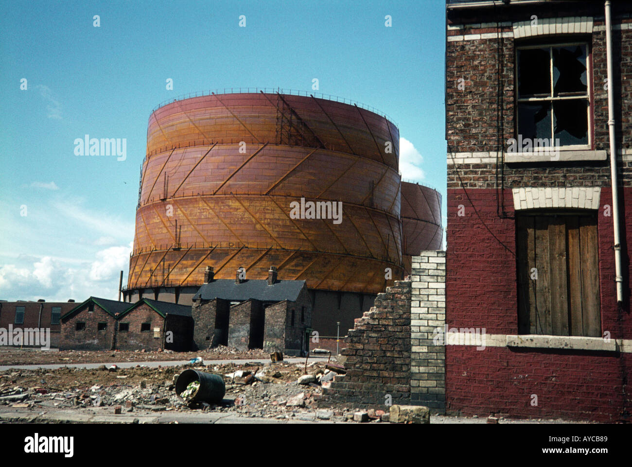 Gasometer in run down urban area North East England Stock Photo - Alamy