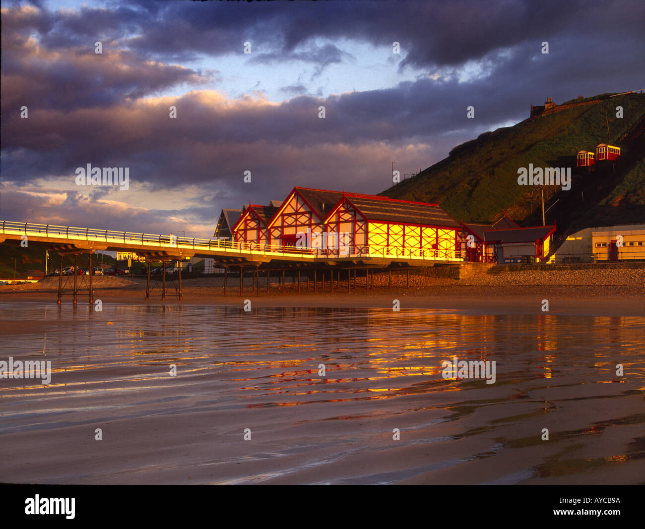 Evening light Saltburn Victorian Pier and Cliff Lift midsummer Saltburn ...