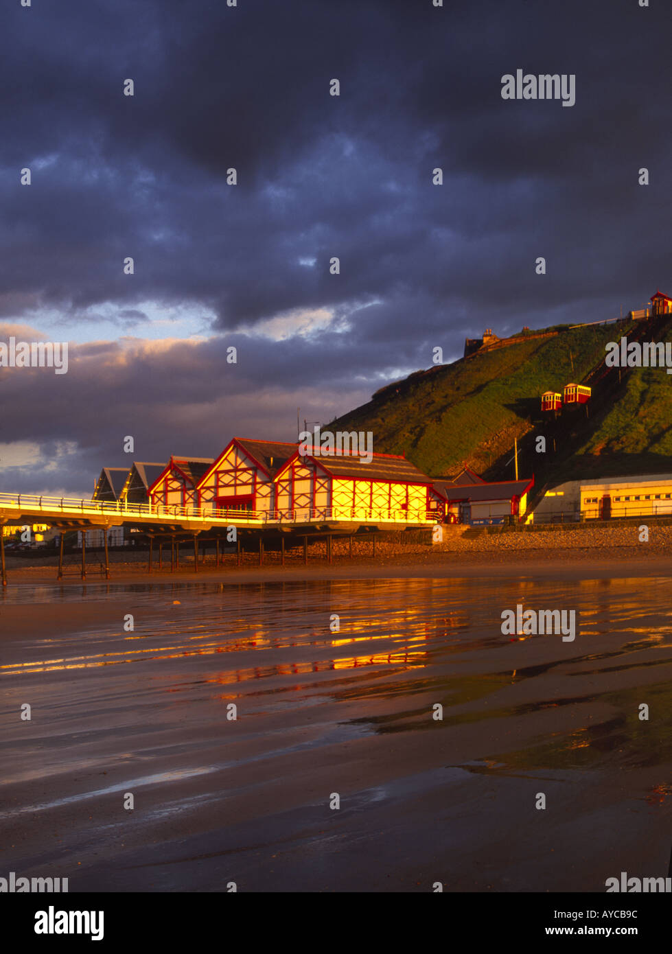 Evening light Saltburn Victorian Pier and Cliff Lift midsummer Saltburn ...