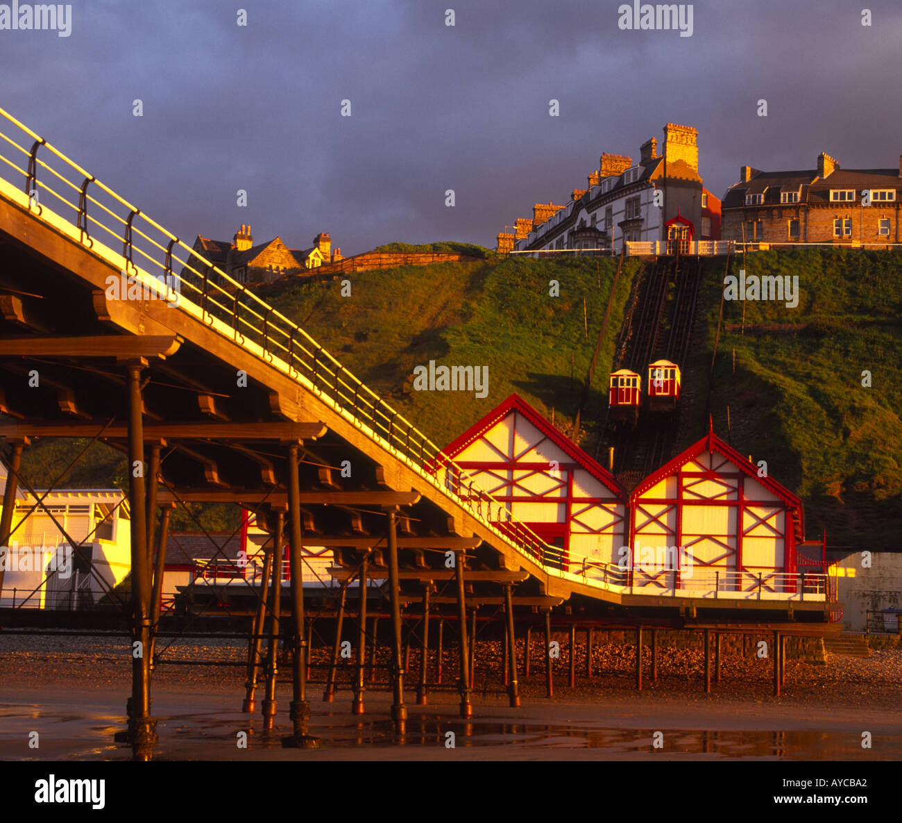 Evening light Saltburn Victorian Pier and Cliff Lift midsummer Saltburn ...