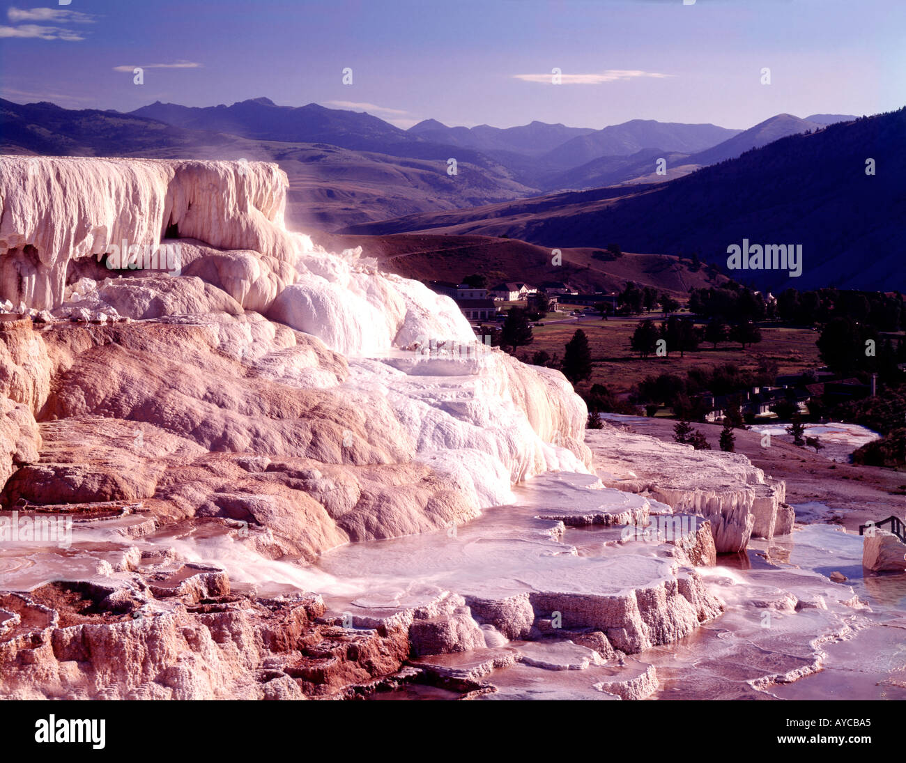 Yellowstone National Park in Wyoming showing the Minerva Terrace ...