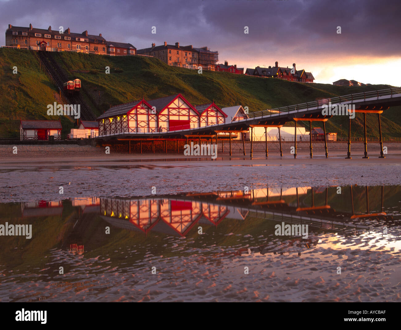 Evening light Saltburn Victorian Pier and Cliff Lift midsummer Saltburn ...