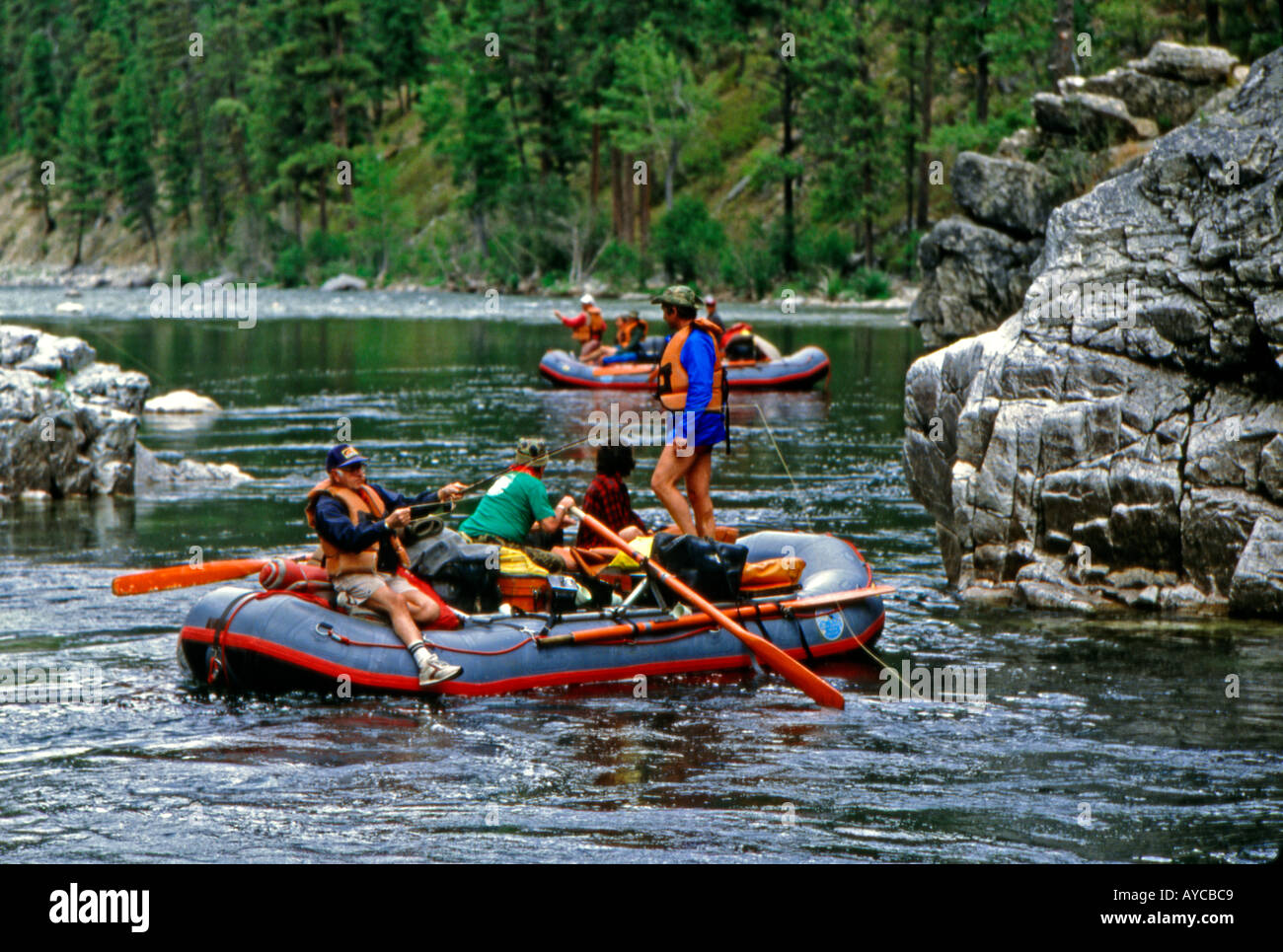 Rafters led by a guide float on the Middle Fork of the Salmon River in ...