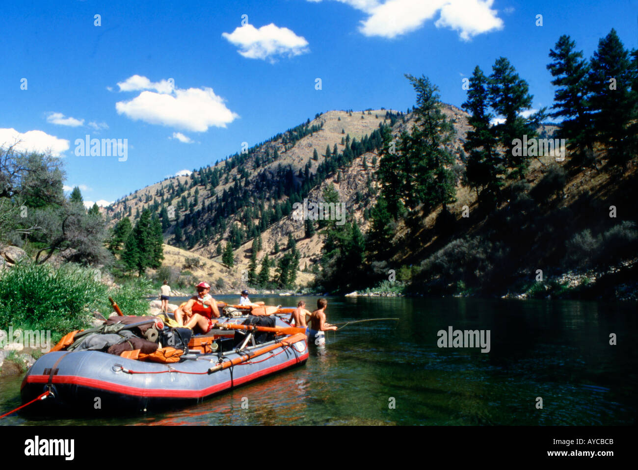 Rafters led by a guide float on the Middle Fork of the Salmon River in ...