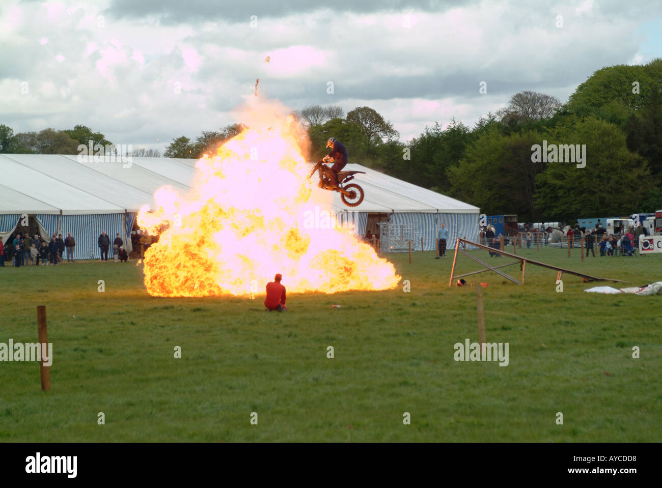 Motorbike Fire Stunt Jump Stock Photo - Alamy