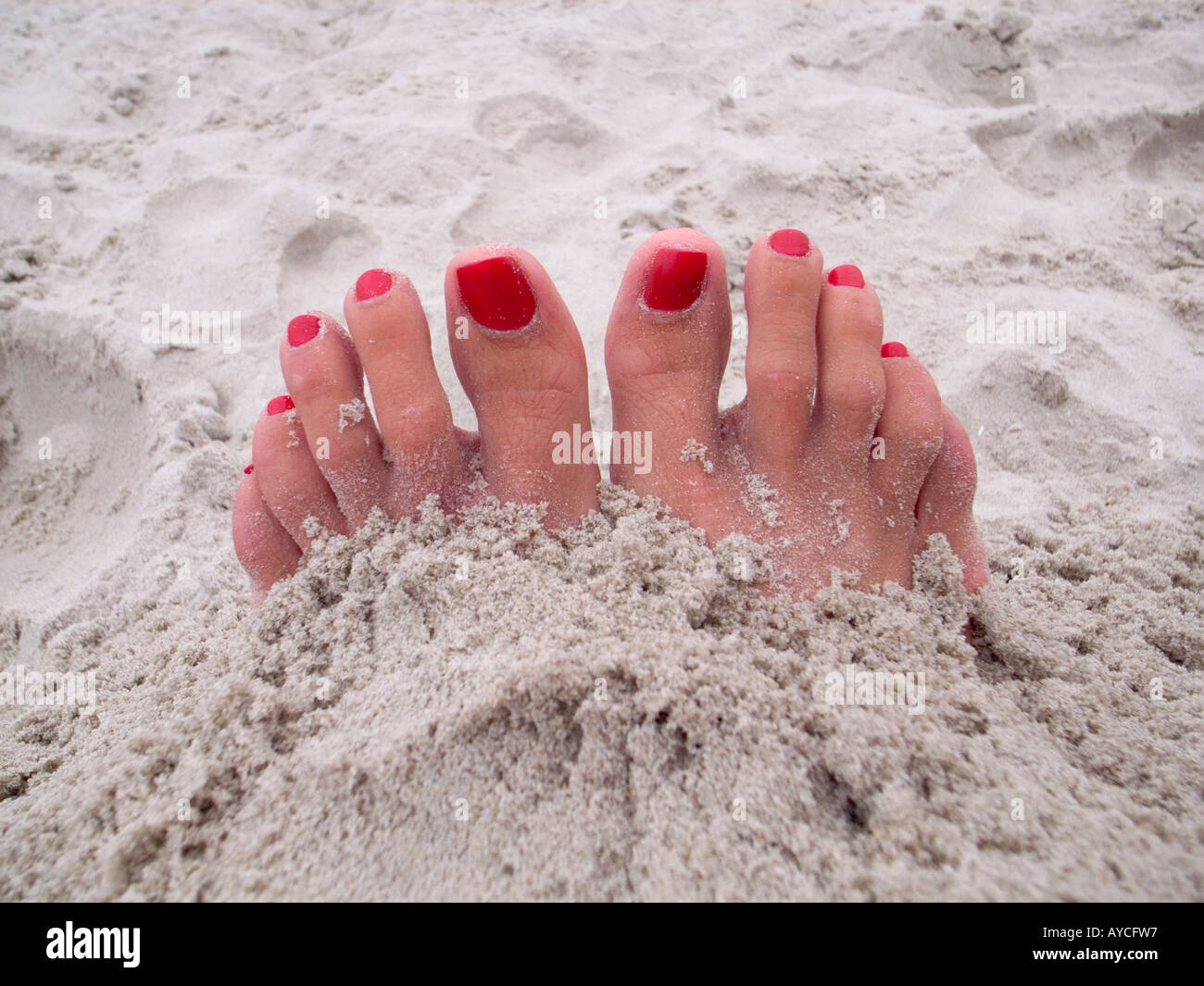 Woman's Toes sticking out of sand at the beach "Vacation Concept ...
