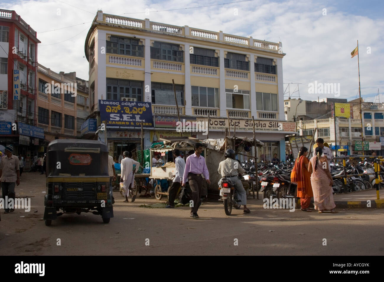 Shops and crowded street scene in Mysore India Stock Photo - Alamy