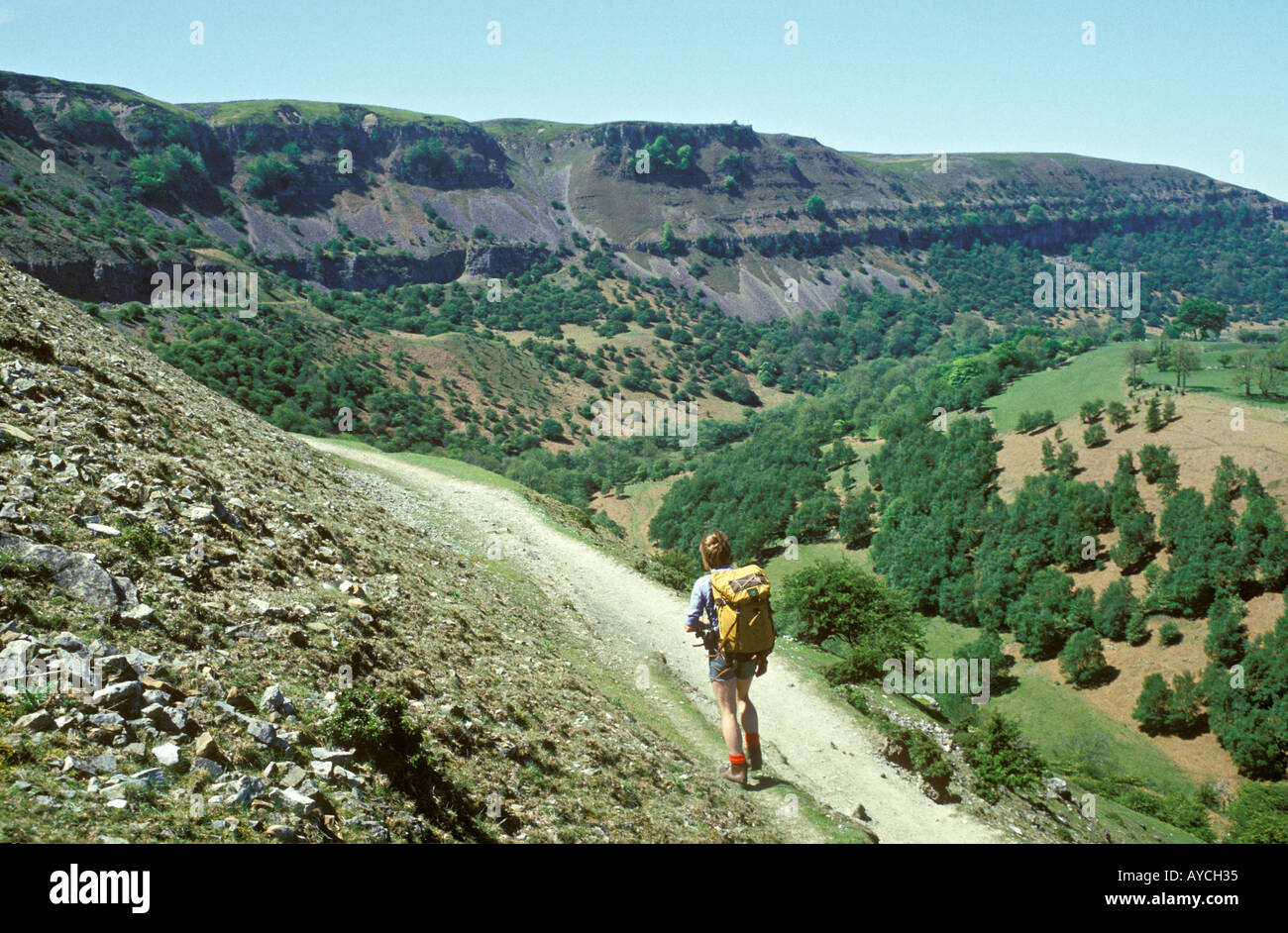 Male walker on the old ^tramroad in a caving area Llangattock ...