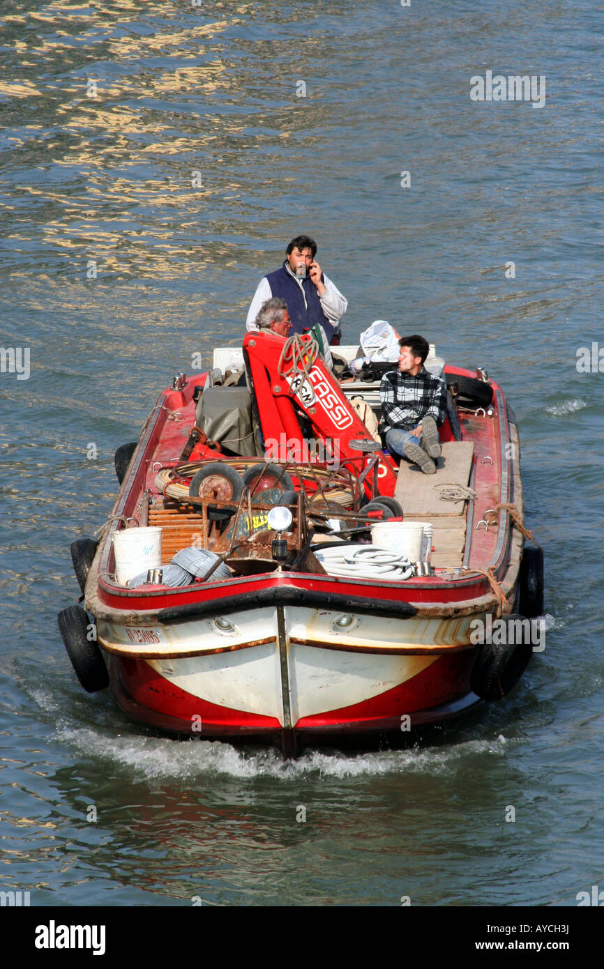 Construction transport barge on Venice's Grand Canal, Italy, seen from ...