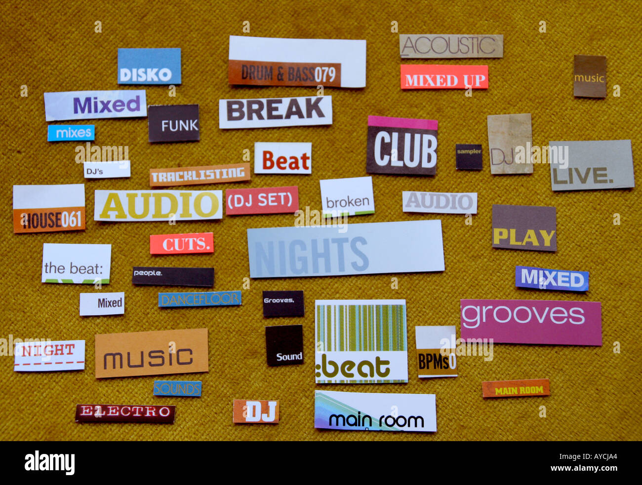 various musical words cutout and put together in an image Stock Photo ...