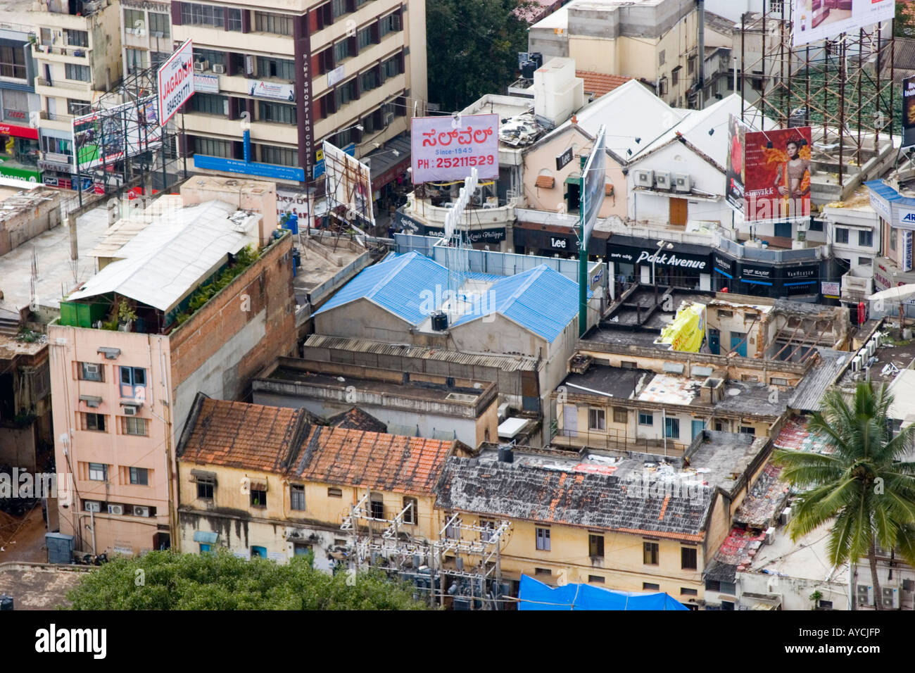 Aerial panoramic view over the garden city of Bangalore in Karnataka ...