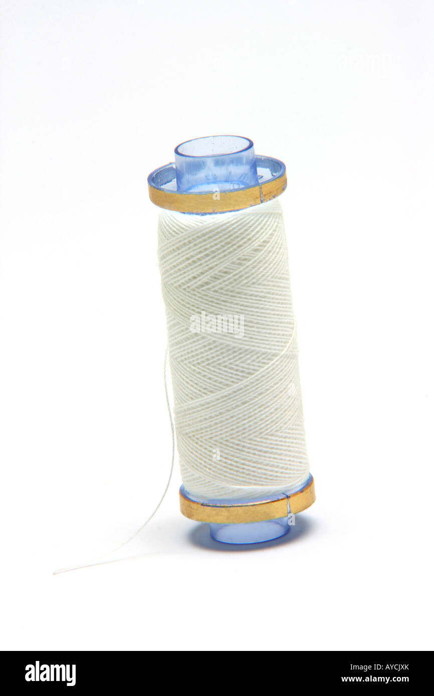 white string spool isolated on white background sewing items Stock ...