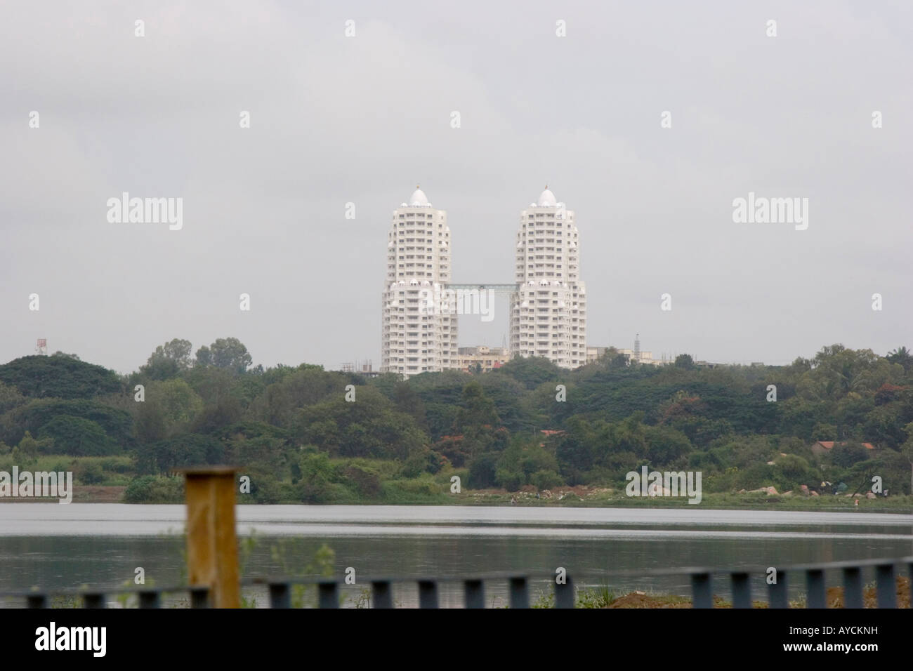 Twin towers of a modern high rise building viewed in the distance Stock ...