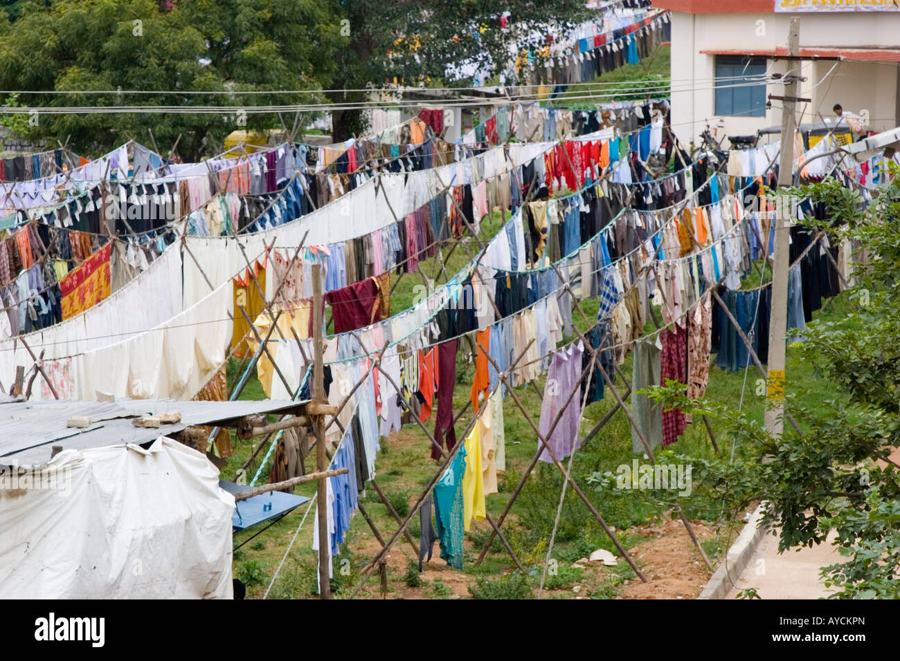 Enormous communal washing line in Bangalore India Stock Photo - Alamy