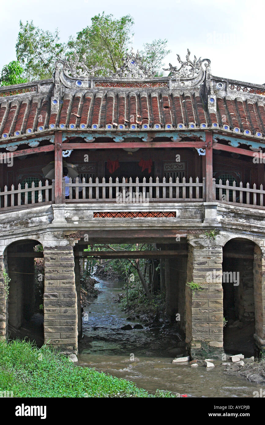 Centre section of Japanese covered bridge Hoi An historic town mid ...