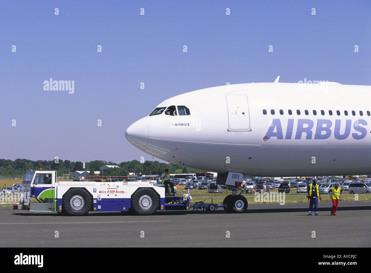 Airbus A340 600 being pushed back by Douglas aircraft tug at ...