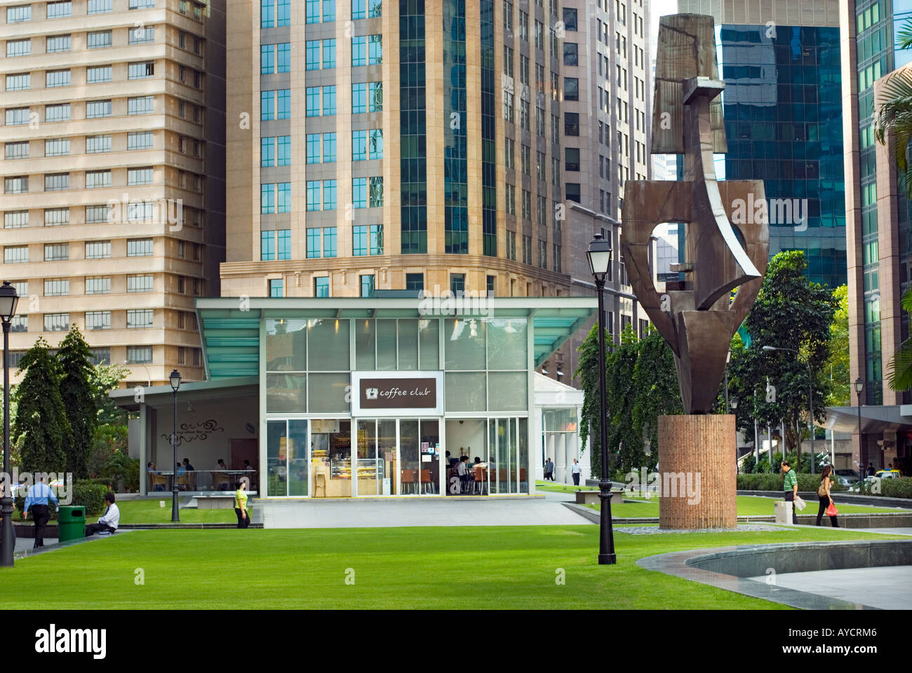 Coffeeshop coffee shop Raffles Place MRT station and towering concrete ...