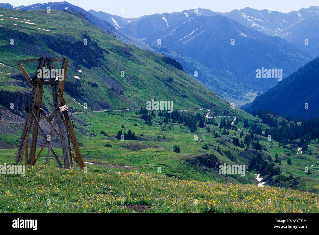 Aerial tramway tower near Cinnamon Pass on the Alpine Loop Scenic Byway ...