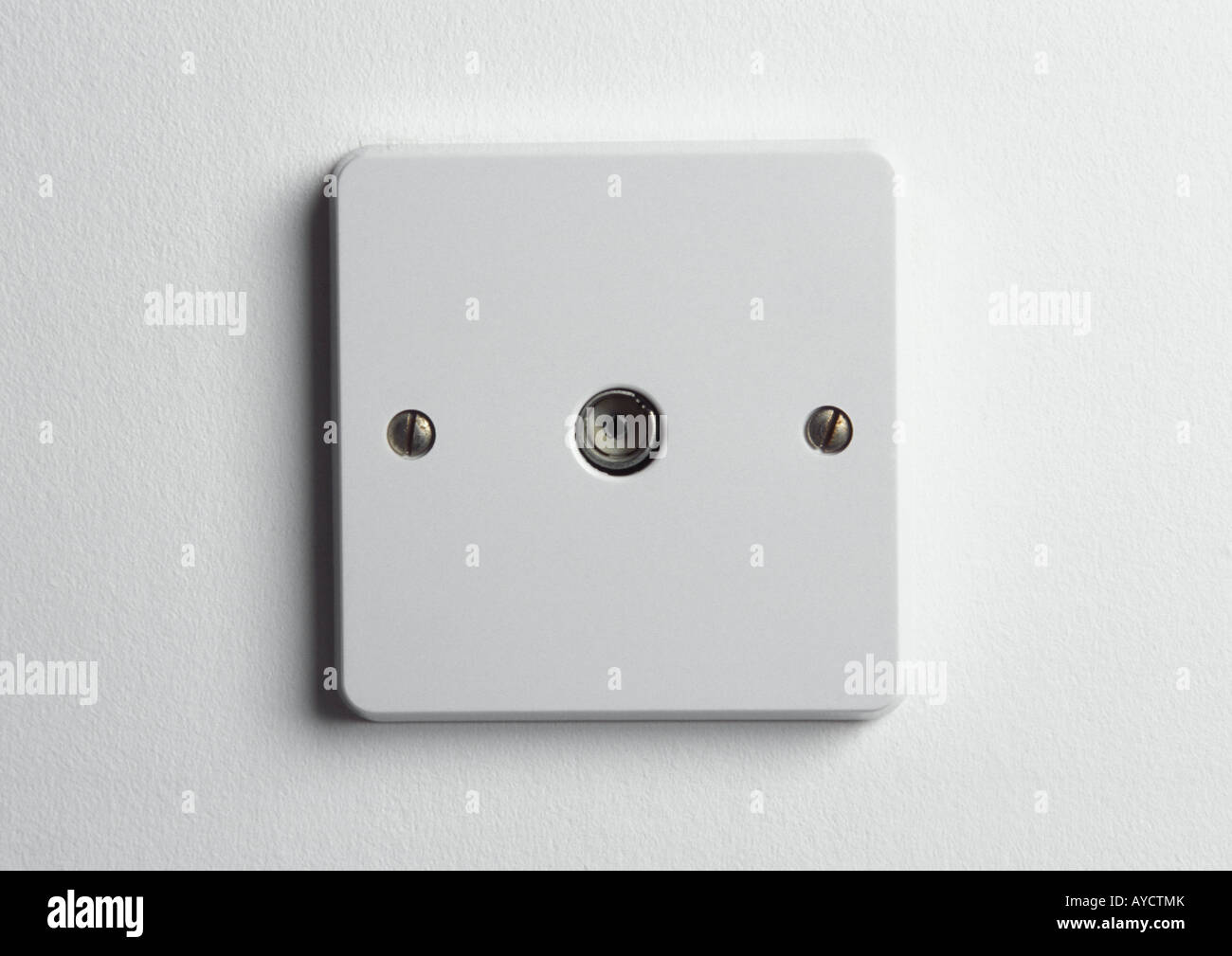 Single white plastic television aerial socket on white wall Stock Photo ...