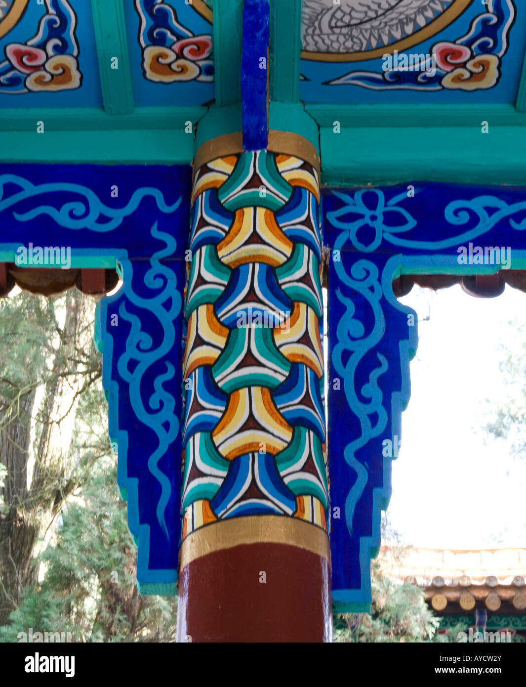 Vibrantly tibetan influence coloured pillar of the Golden Temple at ...