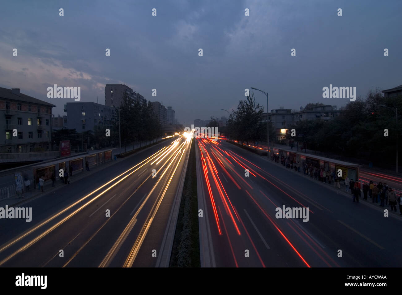 Night time flow of traffic and cars on the third ring road, Beijing ...