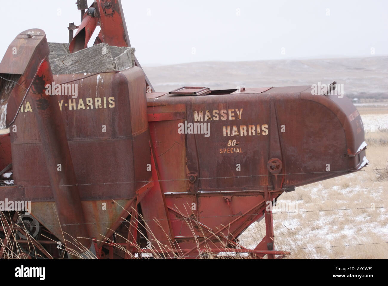 Abandoned old Massey Harris combine in scenic Saskatchewan Stock Photo ...