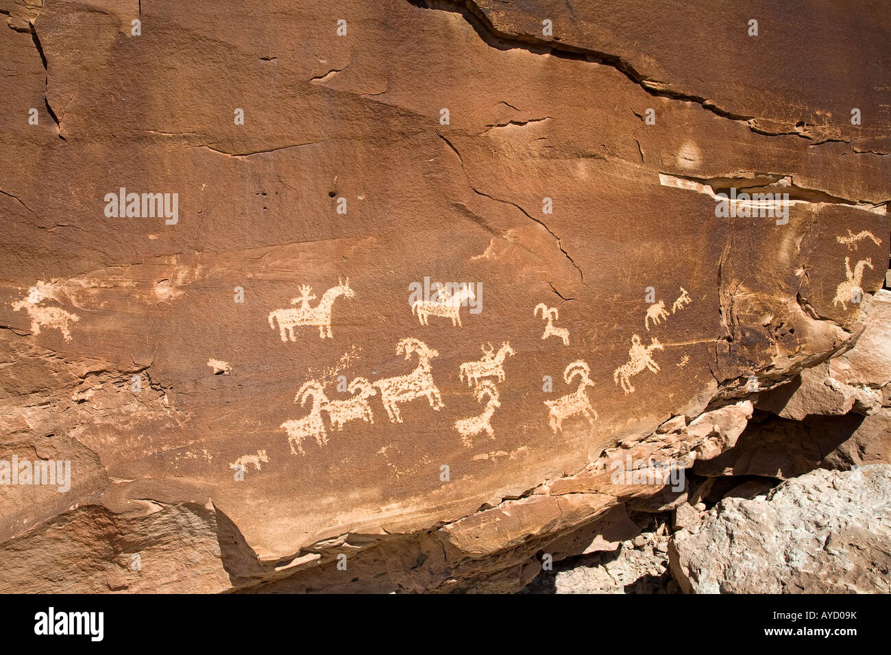 Ute Indian rock art petroglyphs at Wolfe Ranch in Arches National Park ...