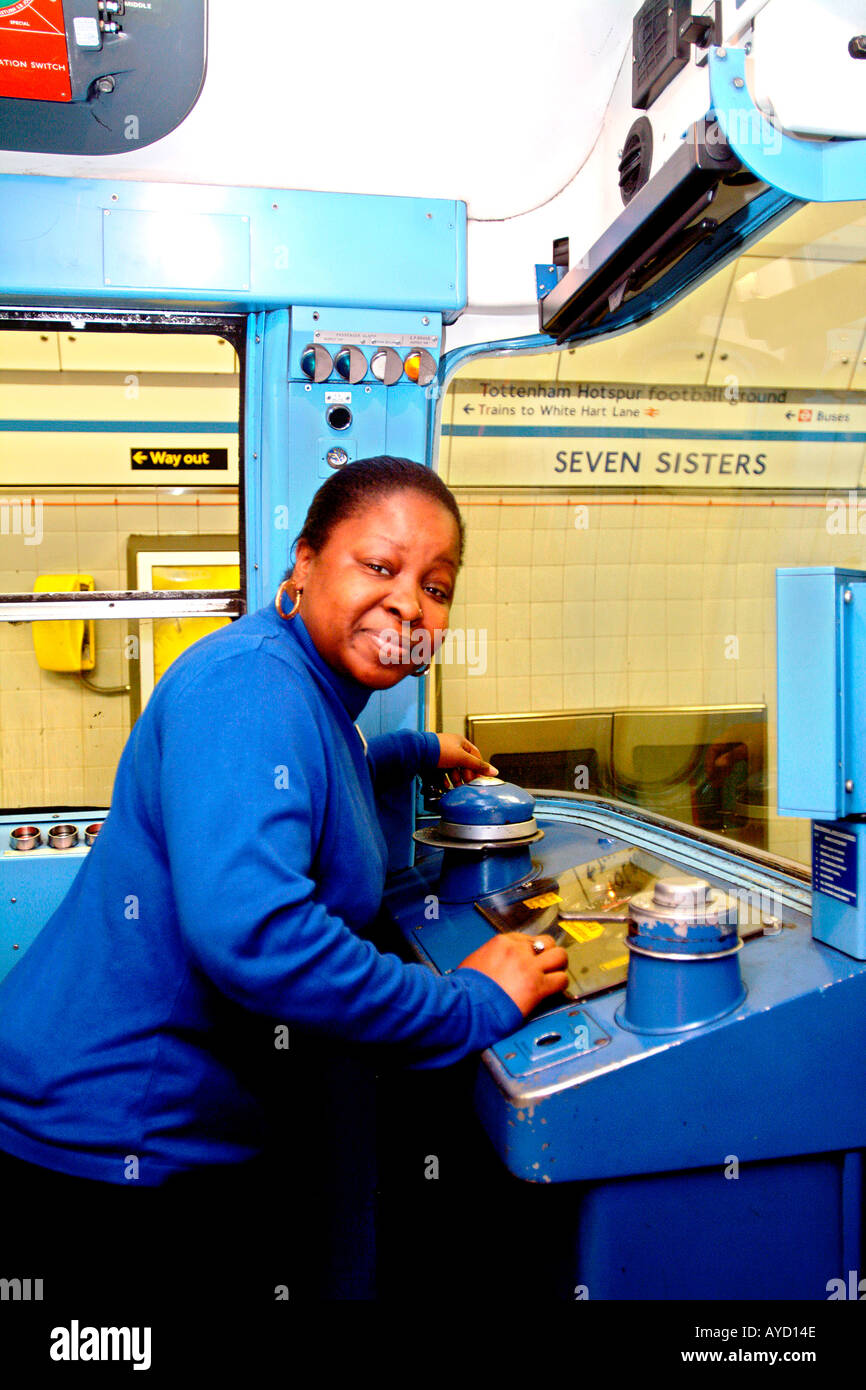 Angela Walker Victoria line underground train driver at the controls of ...