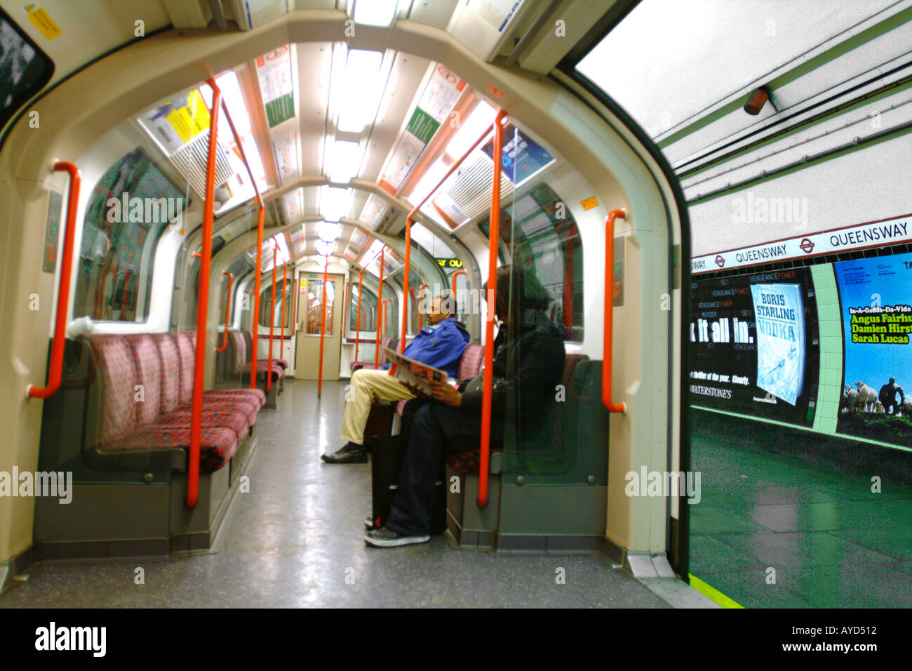Interior of a central line underground train Stock Photo - Alamy