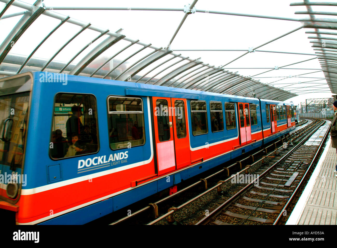 A DLR train at a station along the network London Stock Photo - Alamy