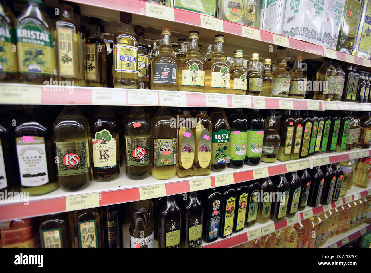 united kingdom west london acton olive oil bottles in a high street ...