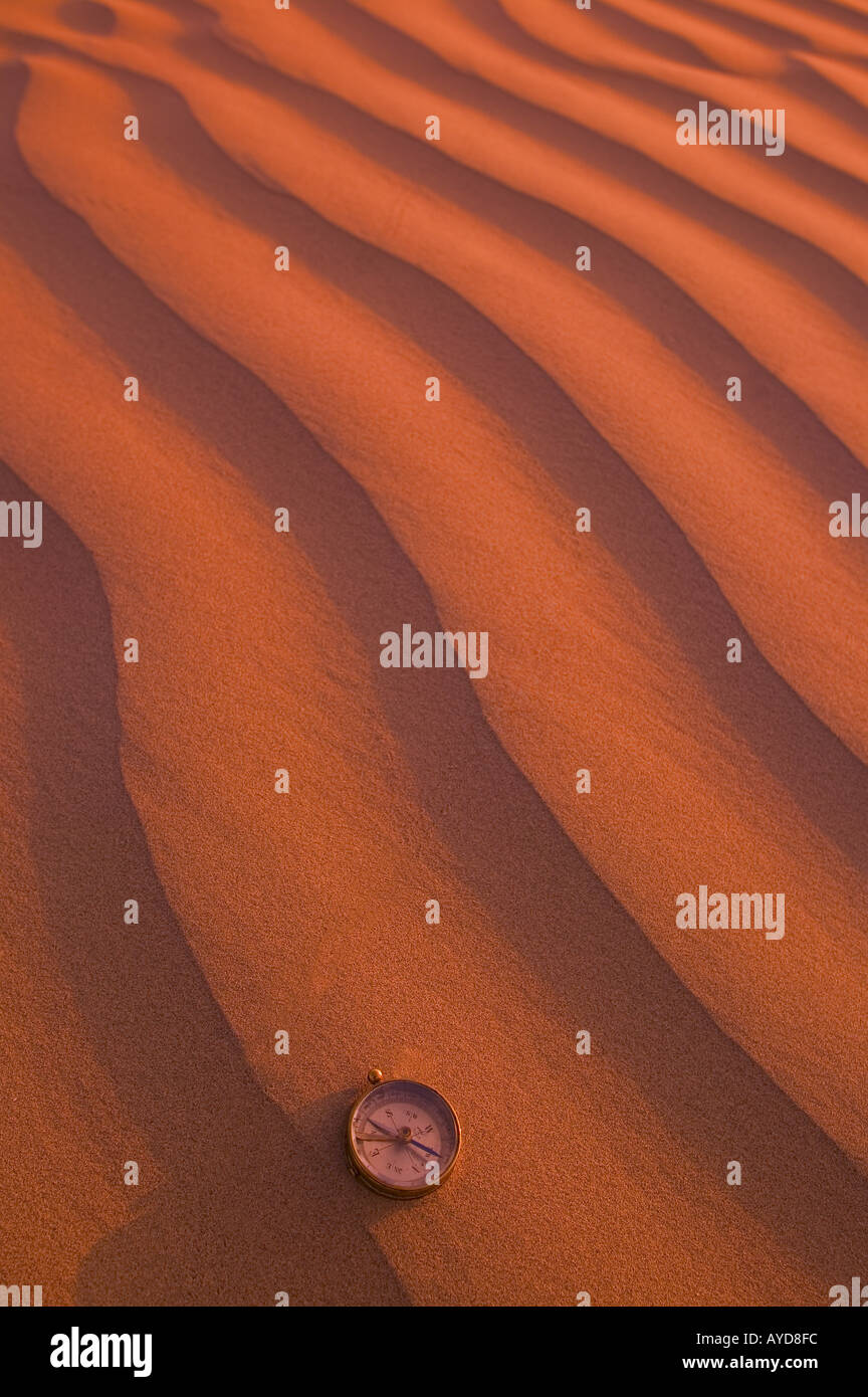 Compass in desert sand, Great Sand Hills, Sceptre, Saskatchewan, Canada ...