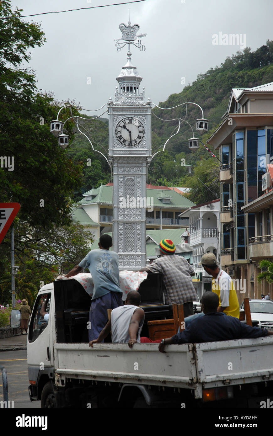 The clock tower in Victoria on the island of Mahe in The Seychelles ...