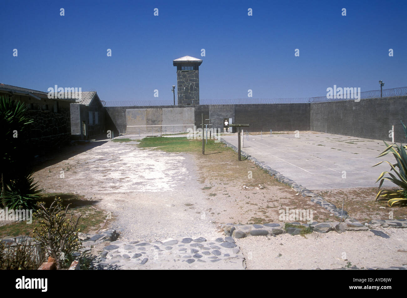 Courtyard and guard tower, Robben Island prison, South Africa Stock ...