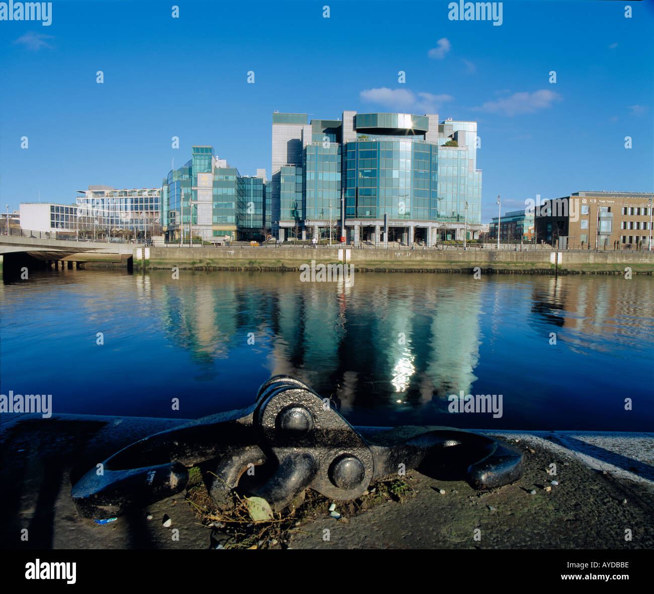 modern architectural designed buildings reflected in irelands river ...