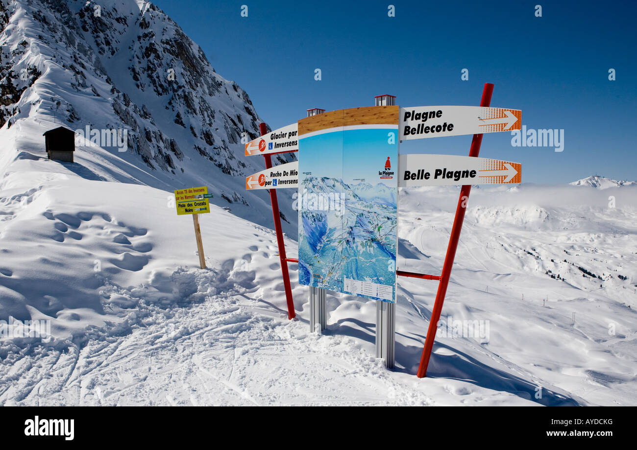 Piste Sign For Bellecote And Belle Plagne French Alps Europe Stock ...