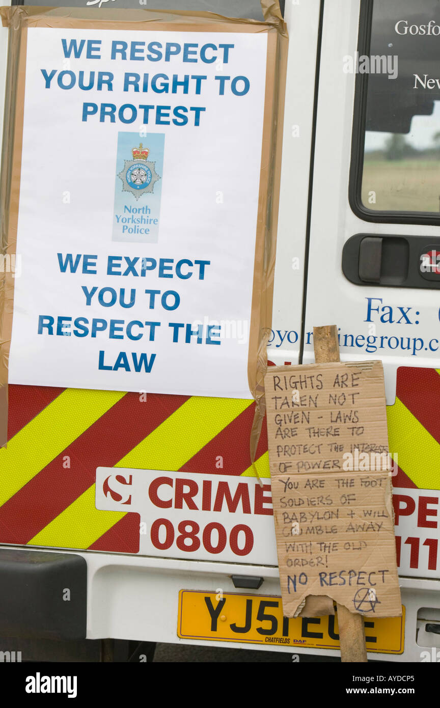 A police van, policing the climate change protest at Drax power station ...