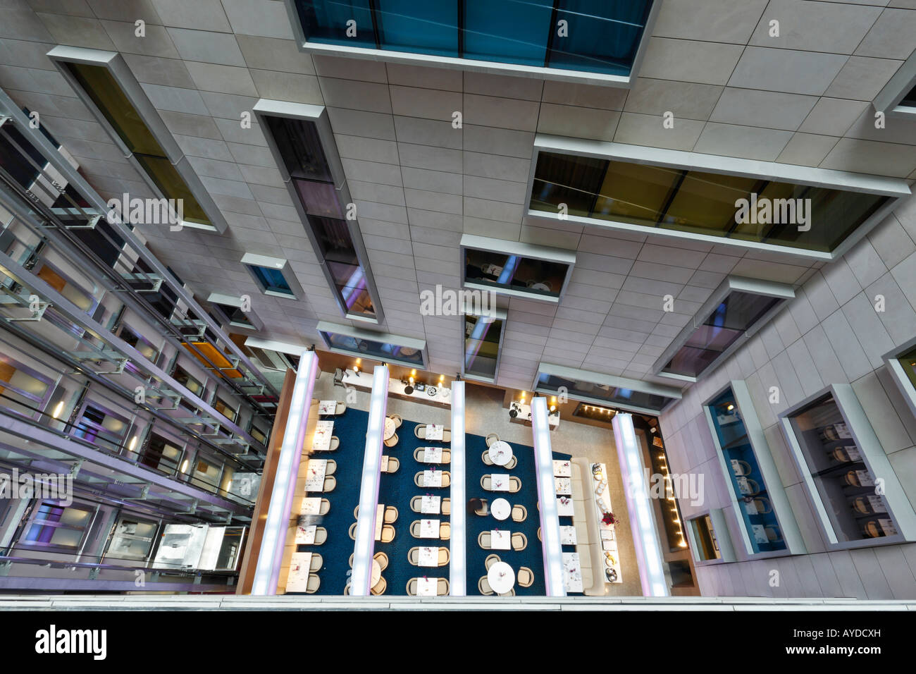 View of restaurant looking down the atrium at the Park Plaza County ...