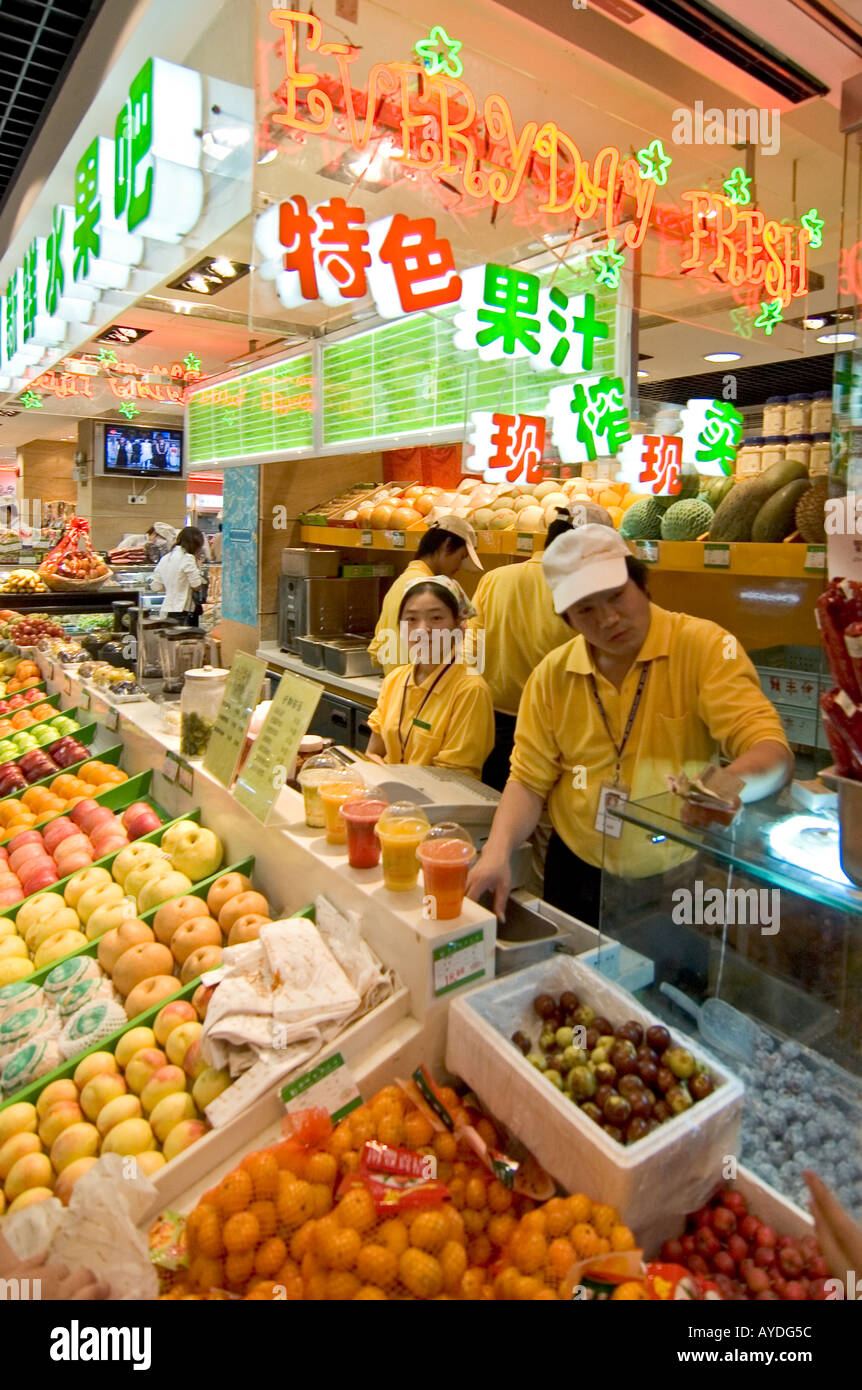 A vegetable and fruit market stall in Nanjing street in Shanghai, China ...