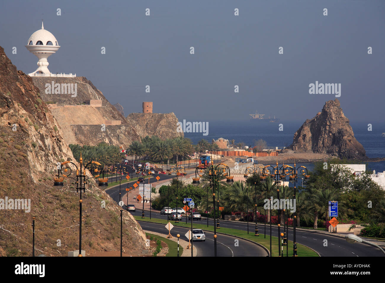Oman Muscat Al Bahri seaside road scenery Stock Photo - Alamy