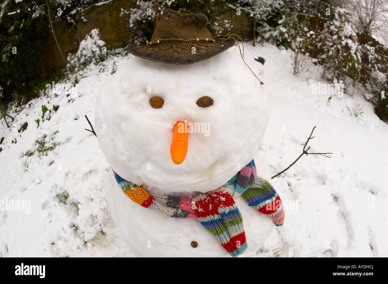 A snowman in a suburban garden Stock Photo - Alamy