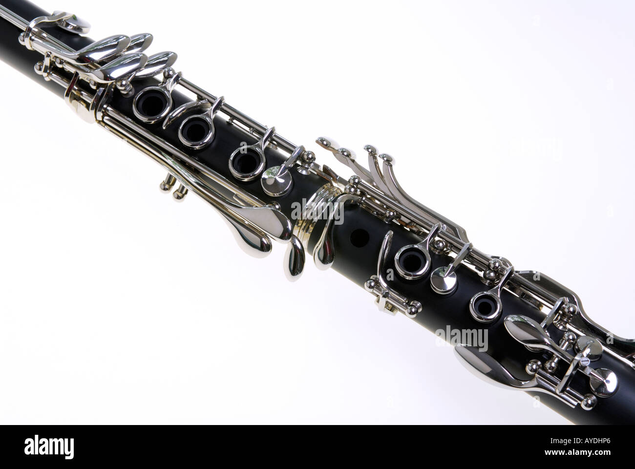 Upper and lower joint of a clarinet on a white background Stock Photo ...