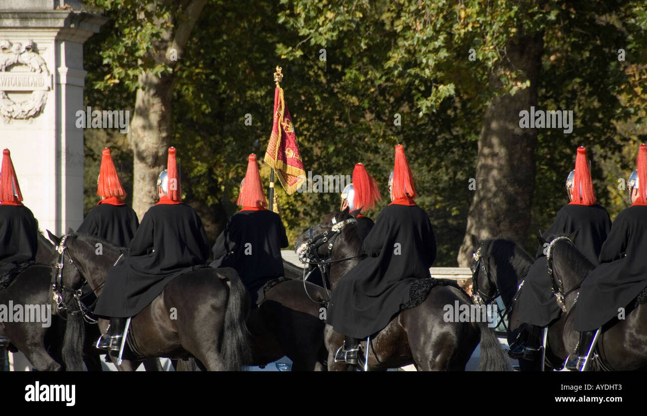 Mounted troops of the Blues and Royals with colours during the changing ...