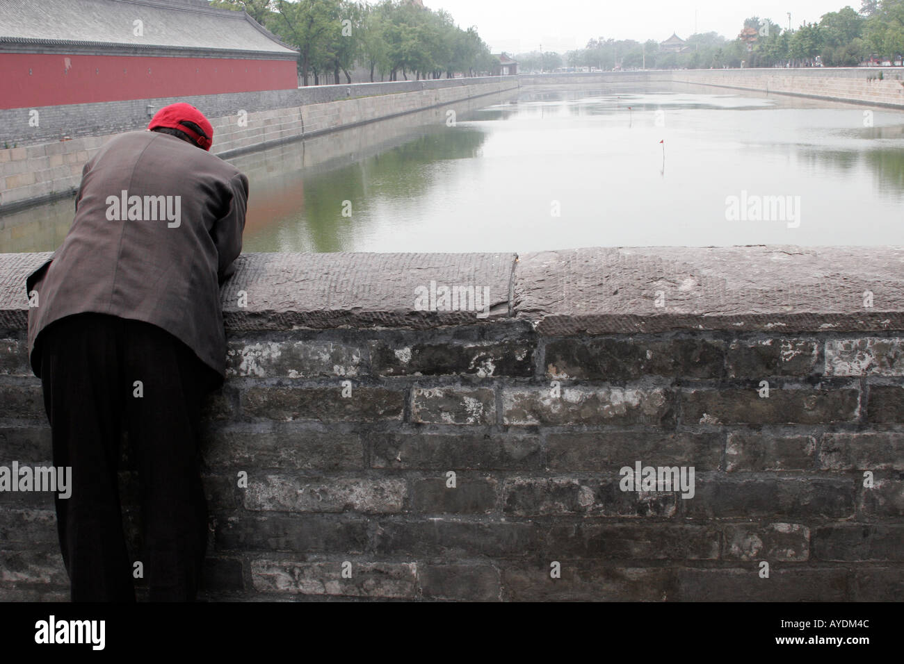 Chinese man looks over the moat at the rear entrance to the Forbidden ...