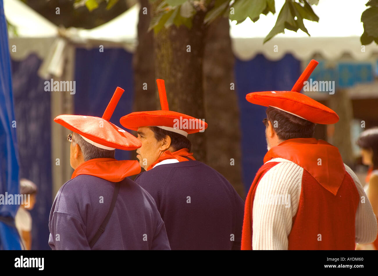 Three men wear basque hats during the Festival of St Fermin Pamplona ...