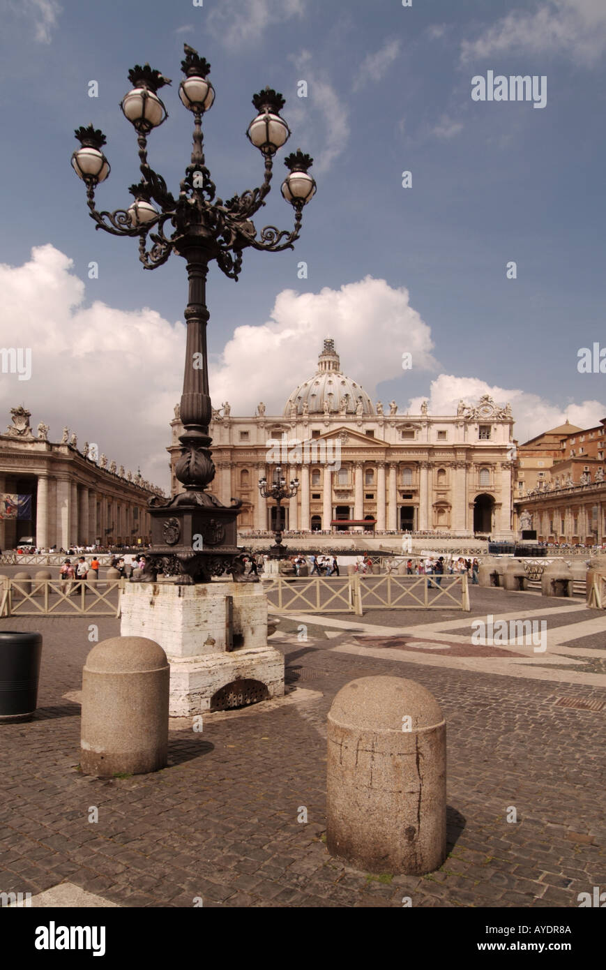Rome St Peters Square including the Basilica dome and ornate lamp ...