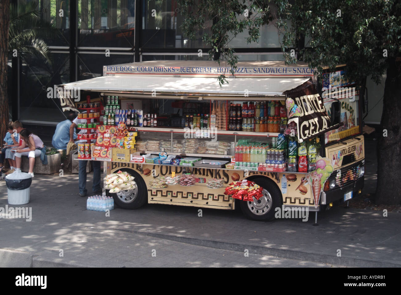 Rome motorised mobile pavement stall selling drinks snacks and ice ...