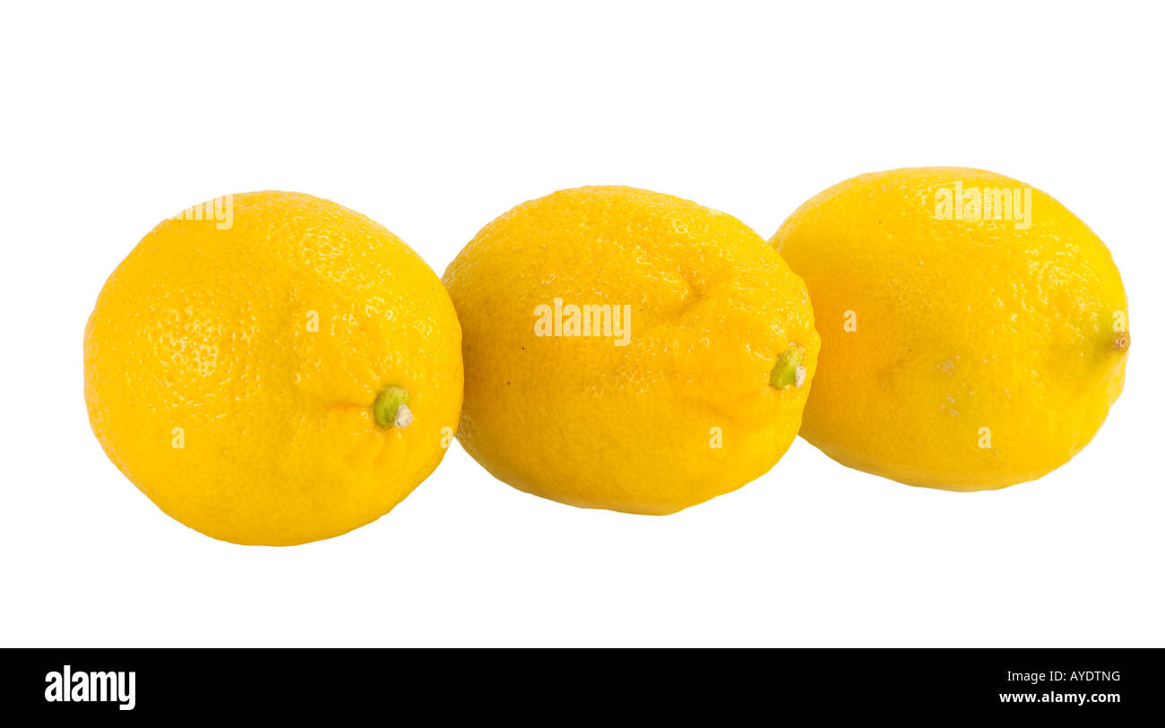 the three yellow lemons isolated on white background Stock Photo - Alamy