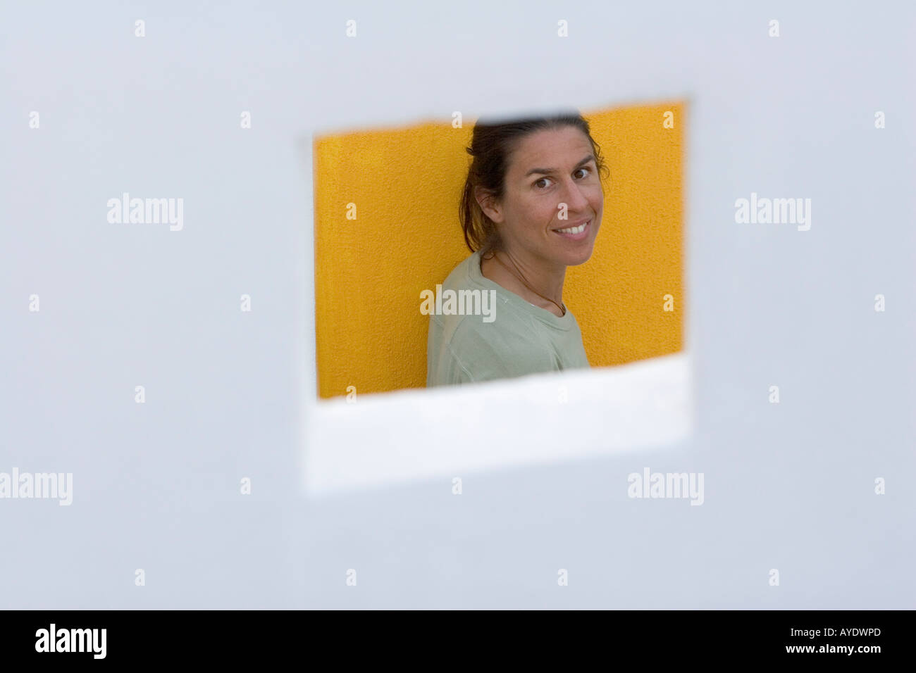 Looking through whitewashed window of traditional building, Mattinata ...