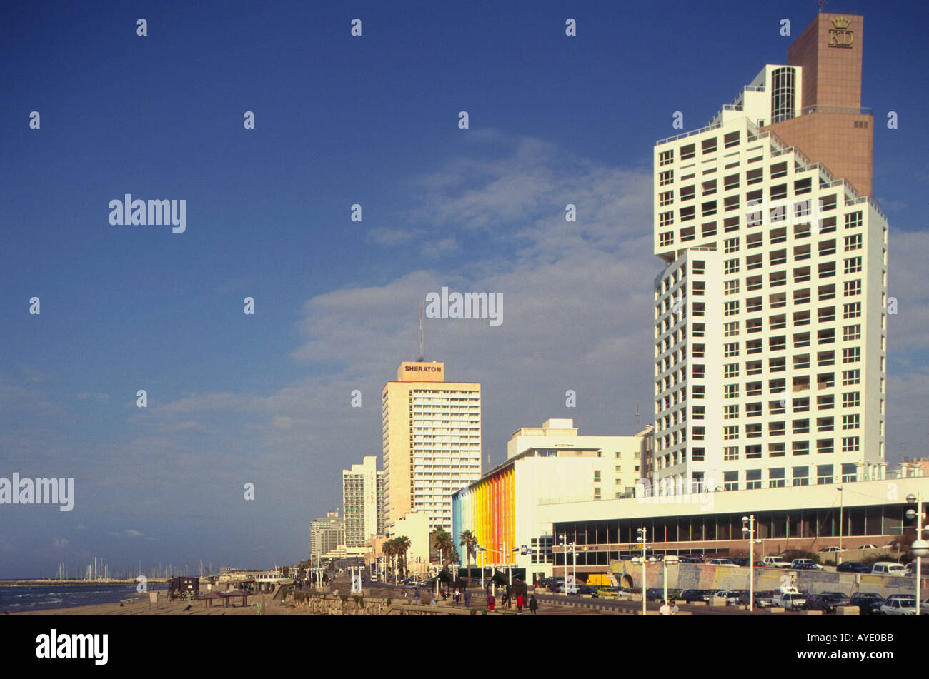 Israel Tel Aviv sea shore view with the beach and the Sheraton Dan ...